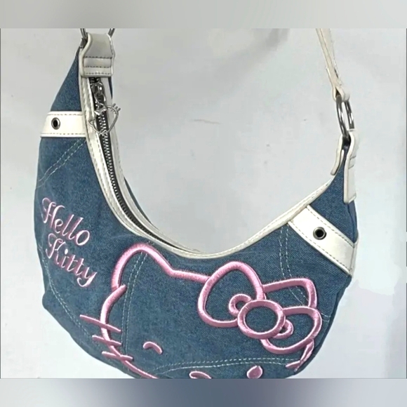 Hello Kitty | Bags | Hello Kitty Denim Hobo Curve Shoulder Bag Blue ...